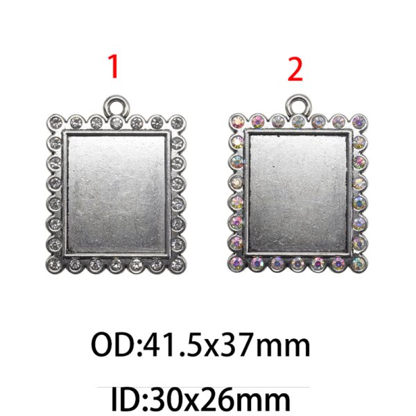 30x26mm Rectangle Rhinestone Bezel Charm Pendant , Blank Base Bezel ...